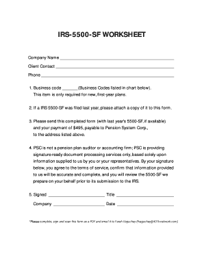 Fillable Online IRS-5500-SF WORKSHEET Fax Email Print - pdfFiller