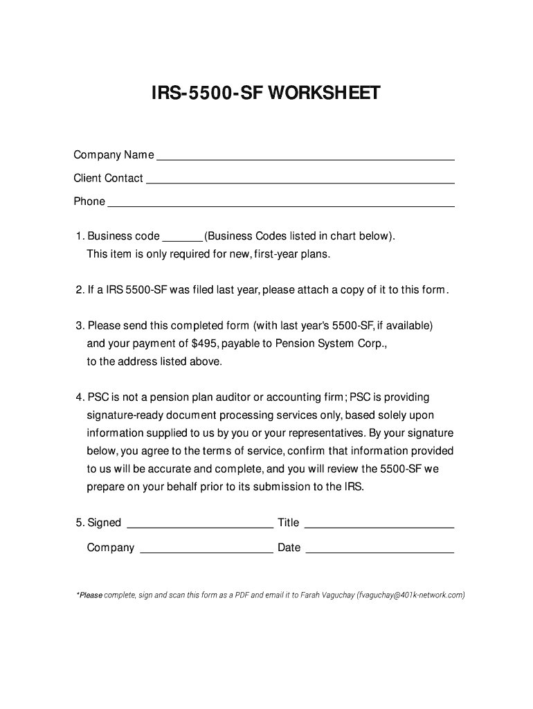 Fillable Online IRS-5500-SF WORKSHEET Fax Email Print - pdfFiller
