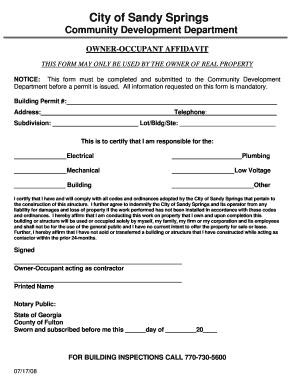 Fillable Online OWNER-OCCUPANT AFFIDAVIT Fax Email Print - pdfFiller