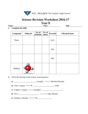 Fillable Online Science Revision Worksheet 2016-17 Fax Email Print ...
