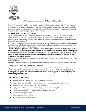 Fillable Online 1:1 Acceptable Use Laptop Policy and Procedures Fax ...