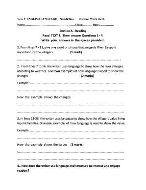 Fillable Online Year 9 ENGLISH LANGUAGE Fax Email Print - pdfFiller