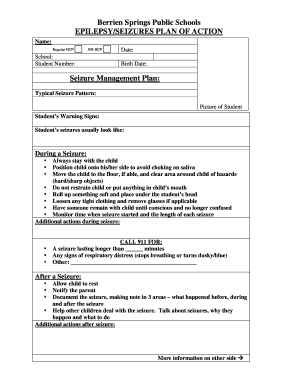 Fillable Online EPILEPSY/SEIZURES PLAN OF ACTION Fax Email Print ...