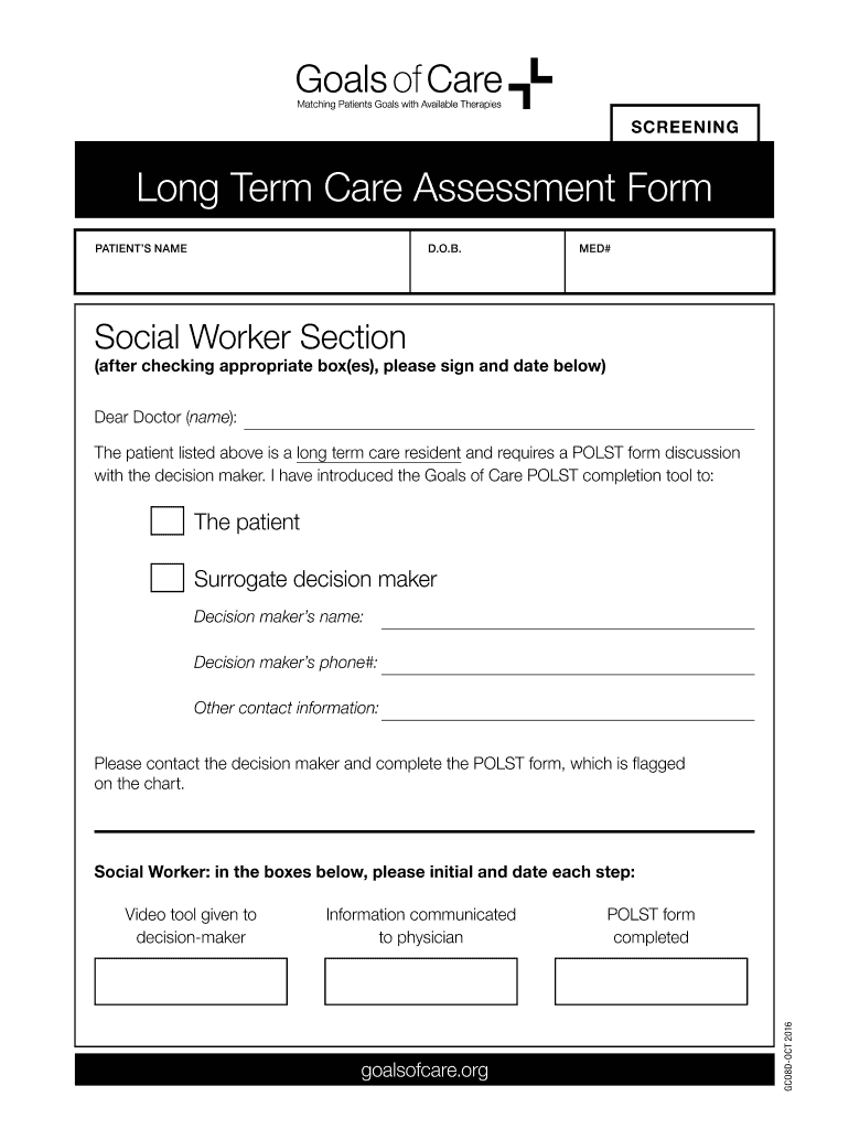 Fillable Online Long Term Care Assessment Form Fax Email Print - pdfFiller