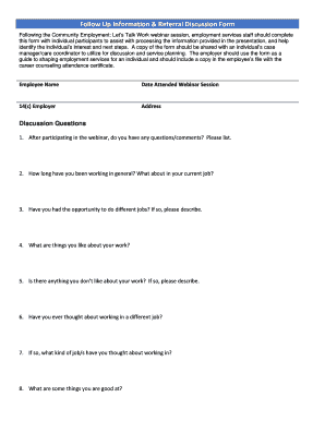 Fillable Online Follow Up Information & Referral Discussion Form Fax ...