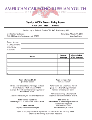 Fillable Online Senior ACRY Team Entry Form Fax Email Print - pdfFiller