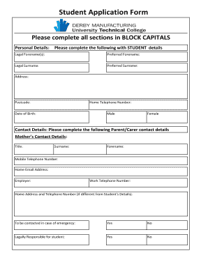 Fillable Online Please complete the following with STUDENT details Fax ...