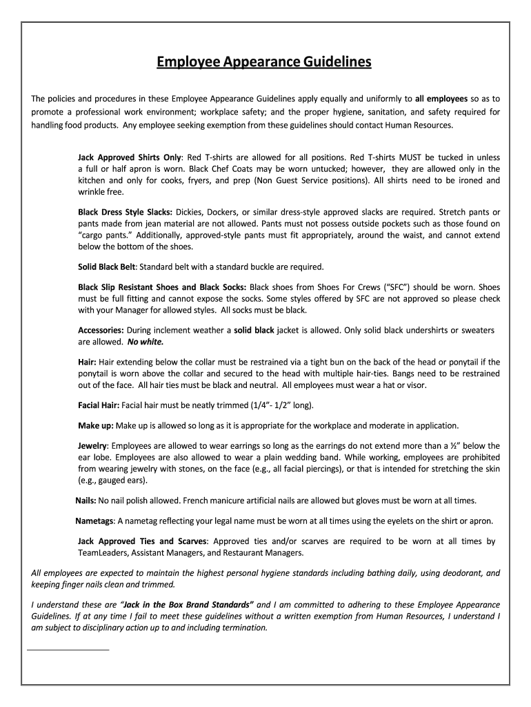 Fillable Online Employee Appearance Guidelines Fax Email Print - pdfFiller