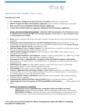 Fillable Online PROGRAMS FOR MINORS (CPM) Checklist Fax Email Print ...