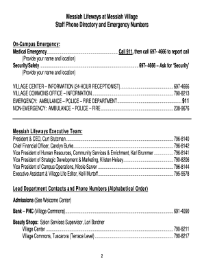 Fillable Online Staff Phone Directory and Emergency Numbers Fax Email ...
