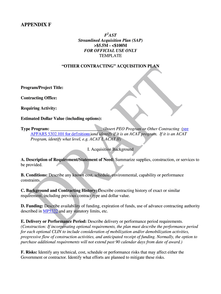 Fillable Online Streamlined Acquisition Plan (SAP) Fax Email Print ...