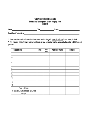 Fillable Online Professional Development Record-Keeping Form Fax Email ...