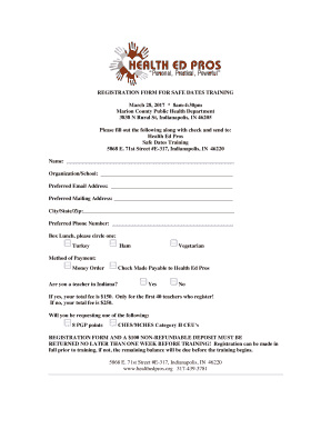 Fillable Online REGISTRATION FORM FOR SAFE DATES TRAINING Fax Email ...