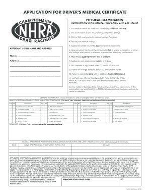 Fillable Online APPLICATION FOR DRIVER'S MEDICAL CERTIFICATE Fax Email ...