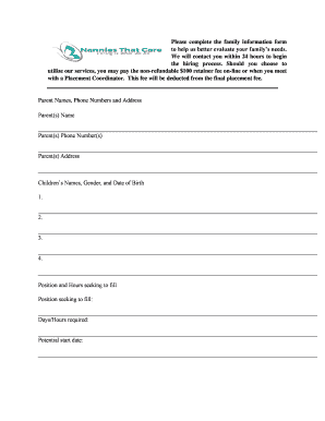 Fillable Online Please complete the family information form Fax Email ...