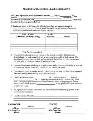 MANURE APPLICATION LEASE AGREEMENT Doc Template | pdfFiller