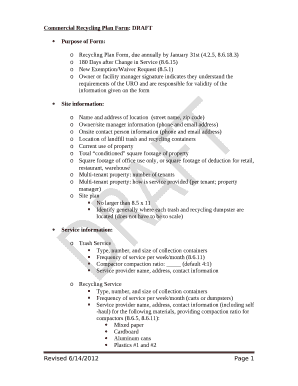 Commercial Recycling Plan : DRAFT Doc Template | pdfFiller