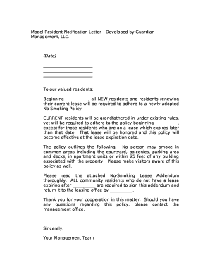 Model Resident Notification Letter Developed by Guardian Management ...