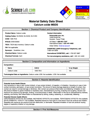 Fillable Online Calcium oxide MSDS Fax Email Print - pdfFiller