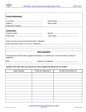 Fillable Online Mechanic Licence Renewal Application Form Fax Email ...