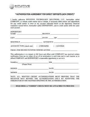 Fillable Online **AUTHORIZATION AGREEMENT FOR DIRECT DEPOSITS (ACH CREDIT)** Fax Email Print ...