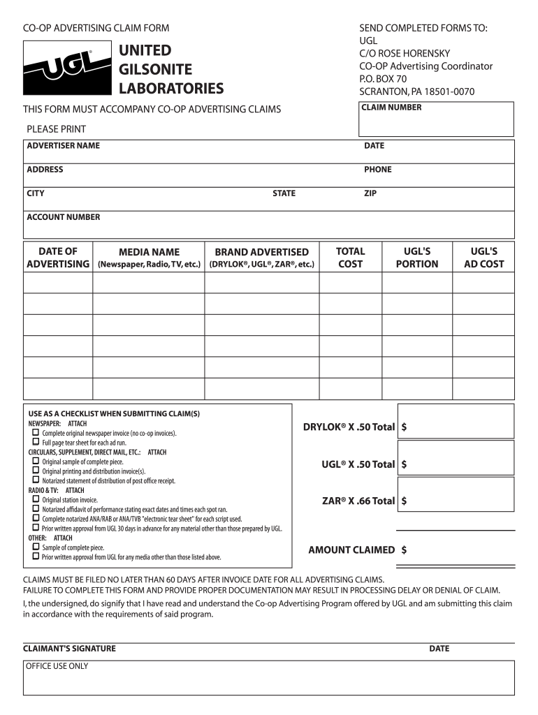 CO-OP ADVERTISING CLAIM FORM: Fill out & sign online | DocHub