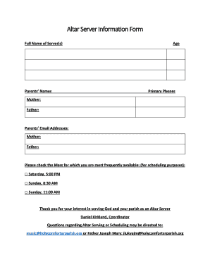 Fillable Online Altar Server Information Form Fax Email Print - pdfFiller