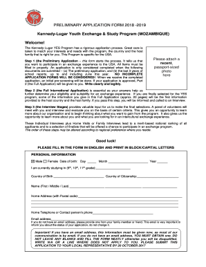 Fillable Online PRELIMINARY APPLICATION FORM 2018 -2019 Fax Email Print ...