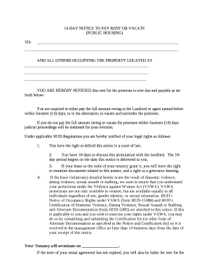 14-DAY NOTICE TO PAY RENT OR VACATE Doc Template | pdfFiller