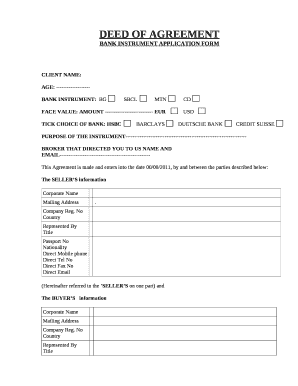 BANK INSTRUMENT APPLICATION Doc Template | pdfFiller