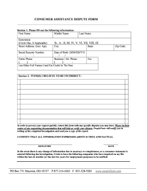 Fillable Online CONSUMER ASSISTANCE DISPUTE FORM Fax Email Print ...