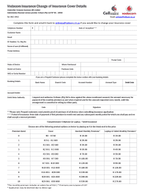 Fillable Online Vodacom Insurance Change of Insurance Cover Details Fax ...