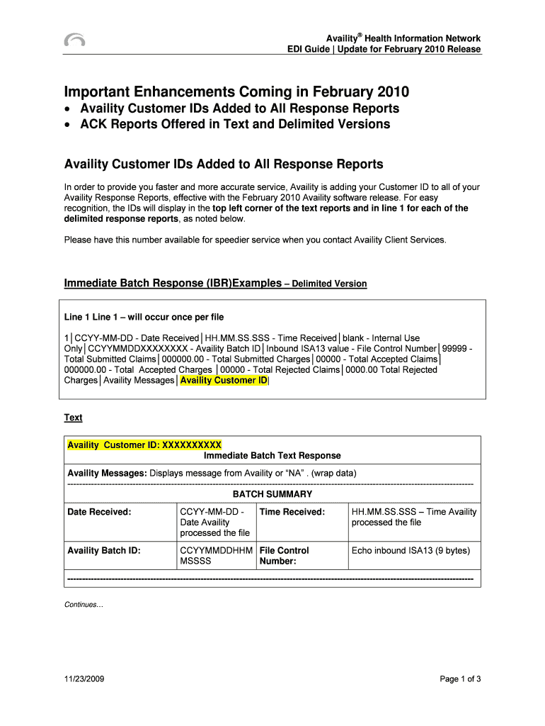 Fillable Online Availity Customer IDs Added to All Response Reports Fax Email Print - pdfFiller