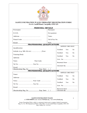 Fillable Online SAMYE FOUNDATION WALES THERAPIST REGISTRATION FORM Fax ...