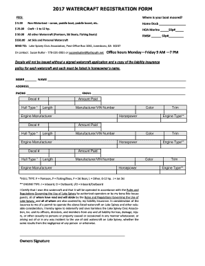 Fillable Online 2017 WATERCRAFT REGISTRATION FORM Fax Email Print ...