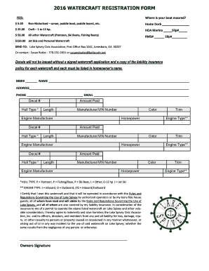 Fillable Online 2016 WATERCRAFT REGISTRATION FORM Fax Email Print ...