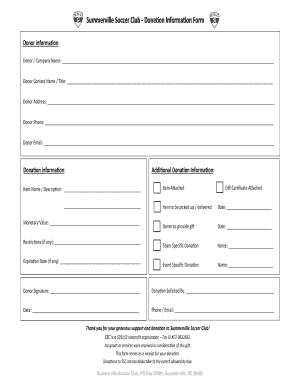 Fillable Online Summerville Soccer Club - Donation Information Form Fax ...