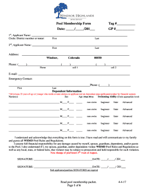 Fillable Online Pool Membership Form Fax Email Print - pdfFiller