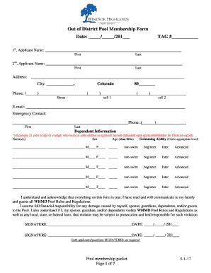 Fillable Online Out of District Pool Membership Form Fax Email Print ...