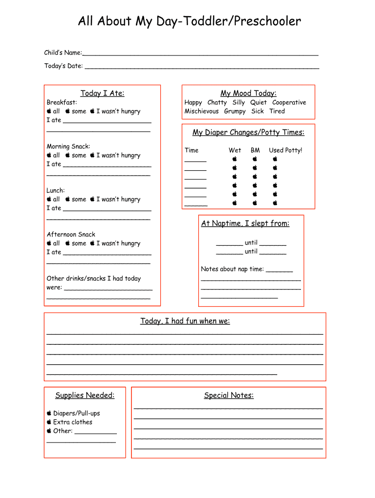Fillable Online All About My Day-Toddler/Preschooler Fax Email Print ...