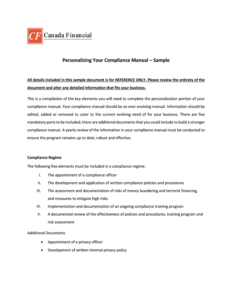 Fillable Online Personalizing Your Compliance Manual Sample Fax Email ...