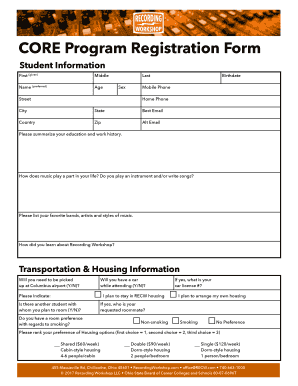 Fillable Online CORE Program Registration Form Fax Email Print - pdfFiller