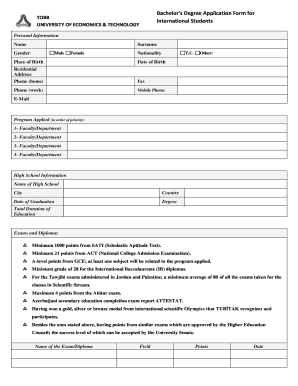 Fillable Online Bachelors Degree Application Form for Fax Email Print - pdfFiller