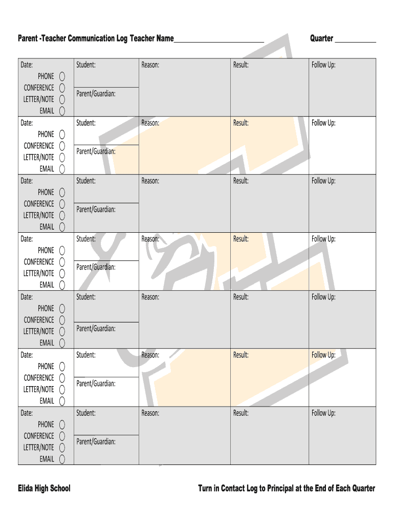 Fillable Online Parent -Teacher Communication Log Teacher Name Fax ...