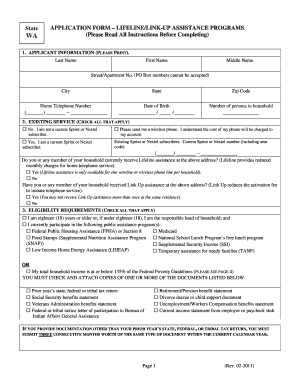 Fillable Online APPLICATION FORM LIFELINE/LINK-UP ASSISTANCE PROGRAMS ...