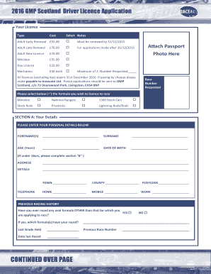 Fillable Online 2016 GMP Scotland Driver Licence Application Fax Email ...