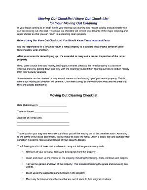 Moving Out Checklist / Move Out Check List Doc Template | pdfFiller
