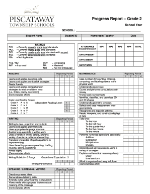 Fillable Online eisenhower piscatawayschools Progress Report Grade 2 ...