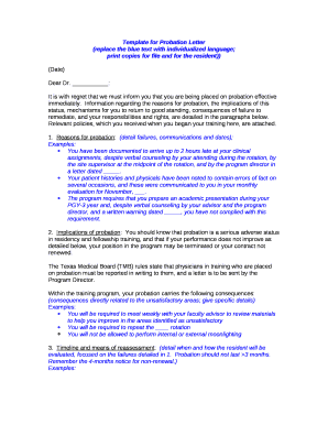 Template for Probation Letter Doc Template | pdfFiller