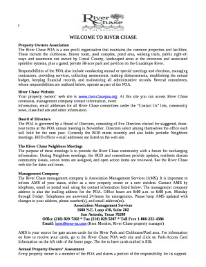 The River Chase POA is a nonprofit organization that maintains the ...